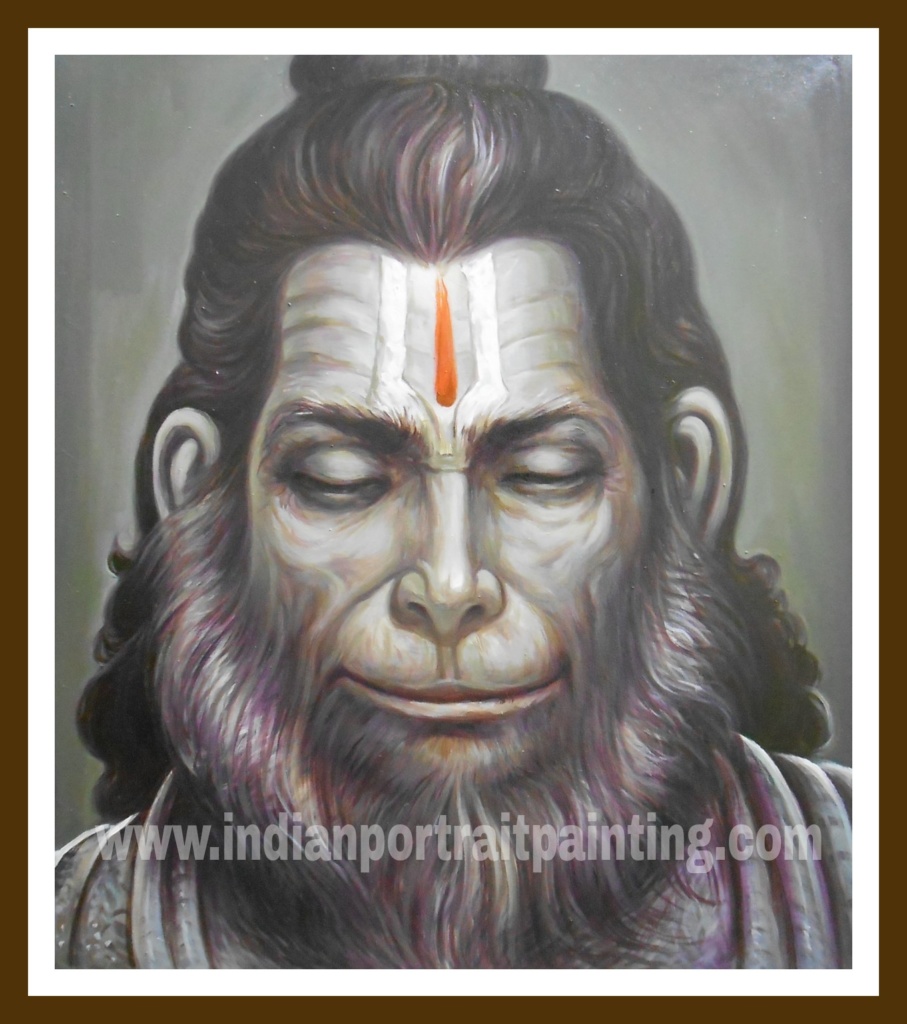 Hanuman ji painting on oil canvas - Indian Portrait Painting