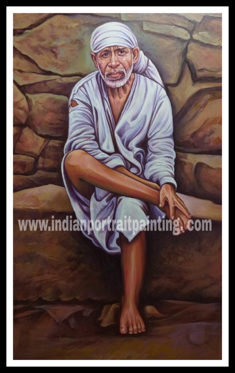 Sai baba hand made painting - Indian Portrait Painting